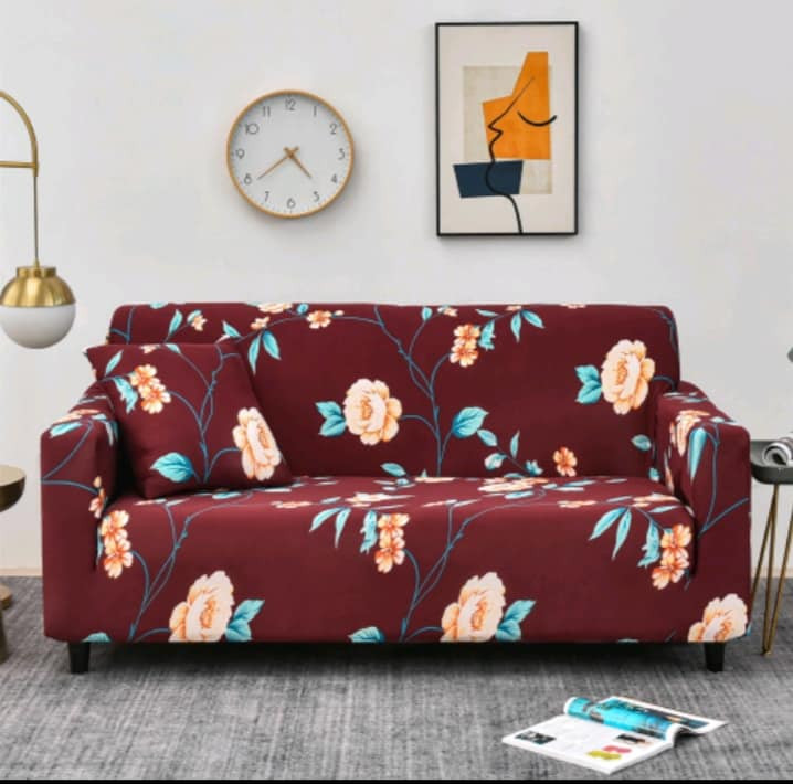 3D (3 Seater) Print Stretch Sofa Cover With Free Cushion Cover